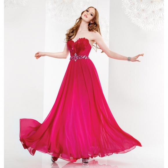 Riva Designs | Dresses | Strapless Dress With Feather Detail And ...